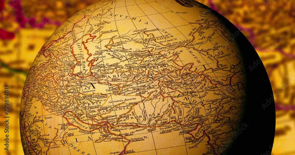 Spinning globe with ancient world map. Constant speed. Orbis Veteribus ...