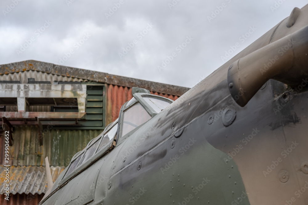 Close-up view of an WW2 RAF Hurricane fighter aircraft showing detail ...