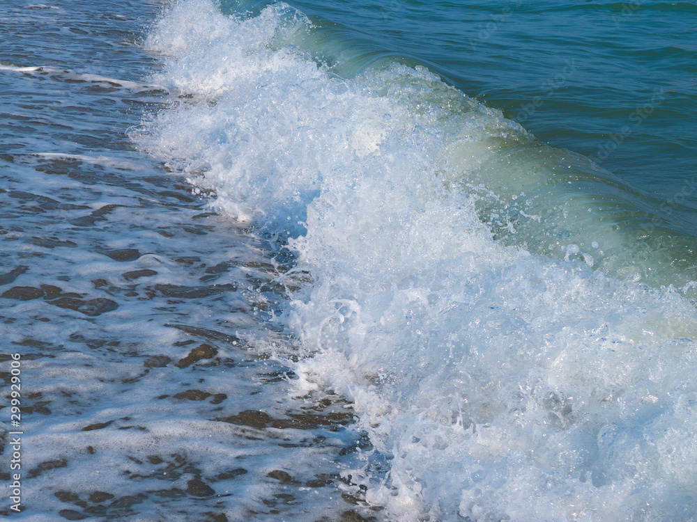 Perspective view of powerful sea wave with surf and foam. High shutter ...