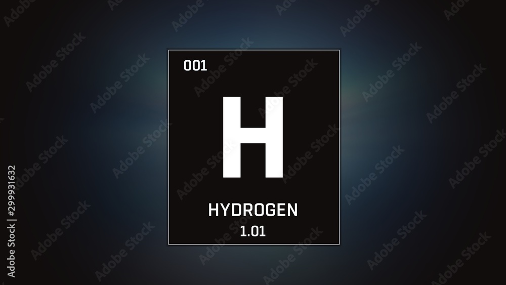 3D illustration of Hydrogen as Element 1 of the Periodic Table. Grey ...