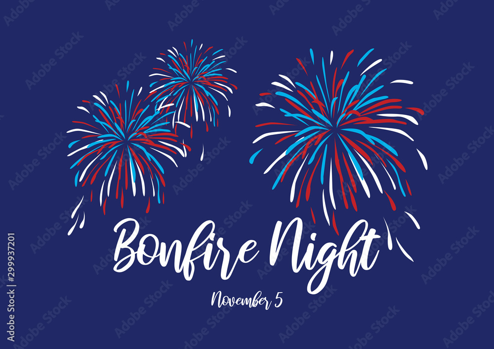 Bonfire Night Poster with Fireworks vector. Bonfire Night vector. Guy ...