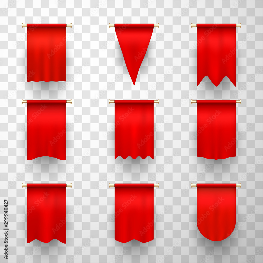 Red pennants 3d realistic vector illustrations set Stock Vector | Adobe ...