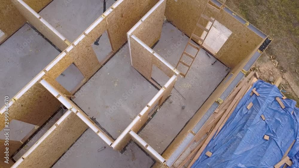 Construction of new and modern modular house. Walls made from composite ...