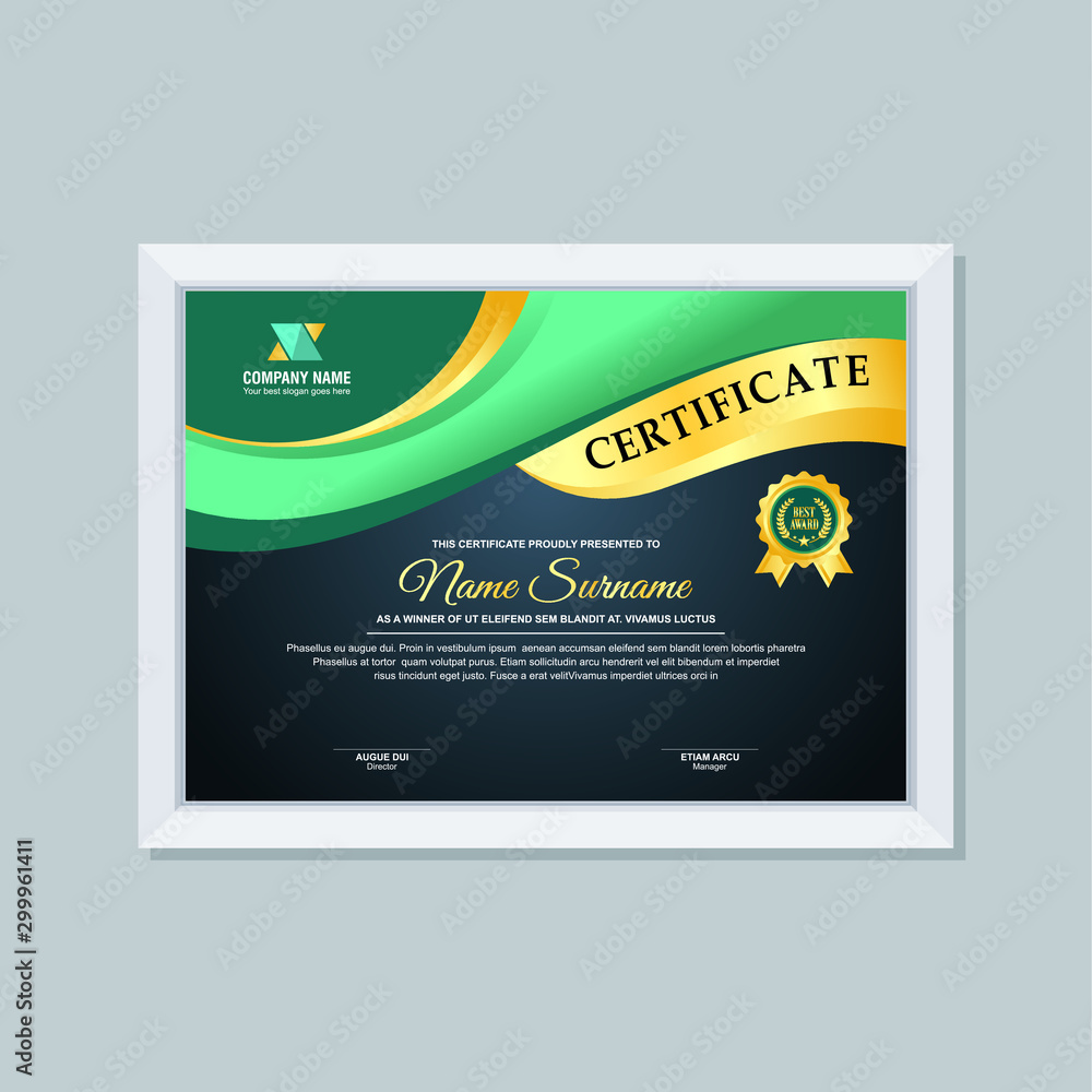 Certificate Template, modern and trendy design, with Green, gold and ...