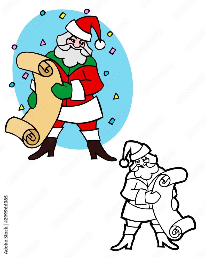 Santa Claus checking his list. With bonus black outline version Stock ...