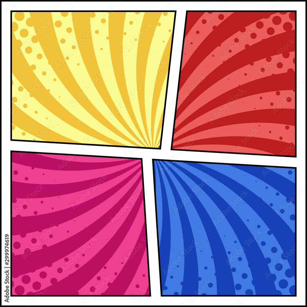 Comic book page template with different backgrounds. Pop art style ...