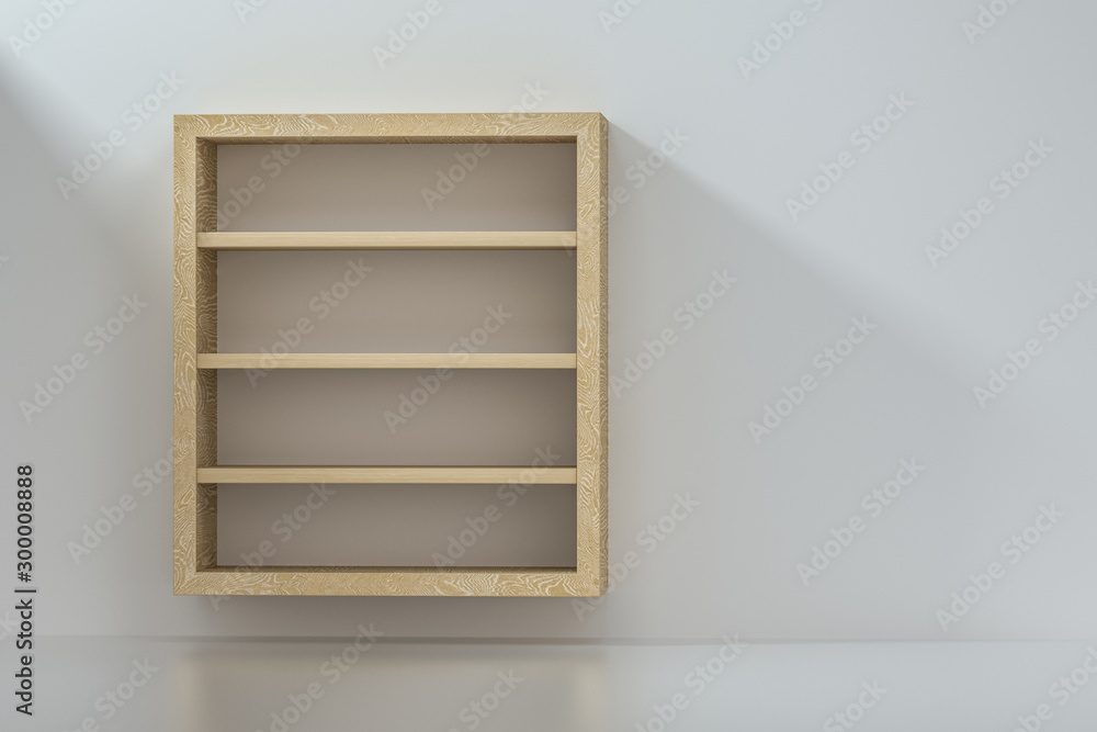 Empty wooden cube shelf in the empty room, 3d rendering. Stock ...