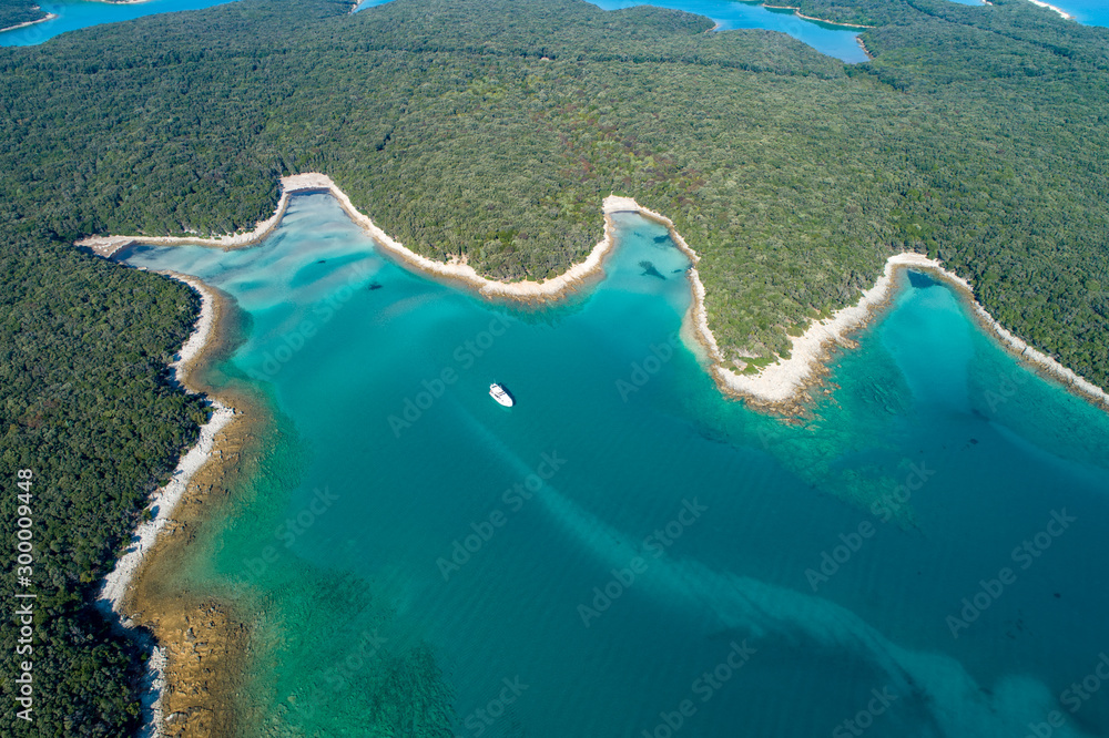 Aerial view of sea and beach in a lagoon on Cres ( isola Cherso ...