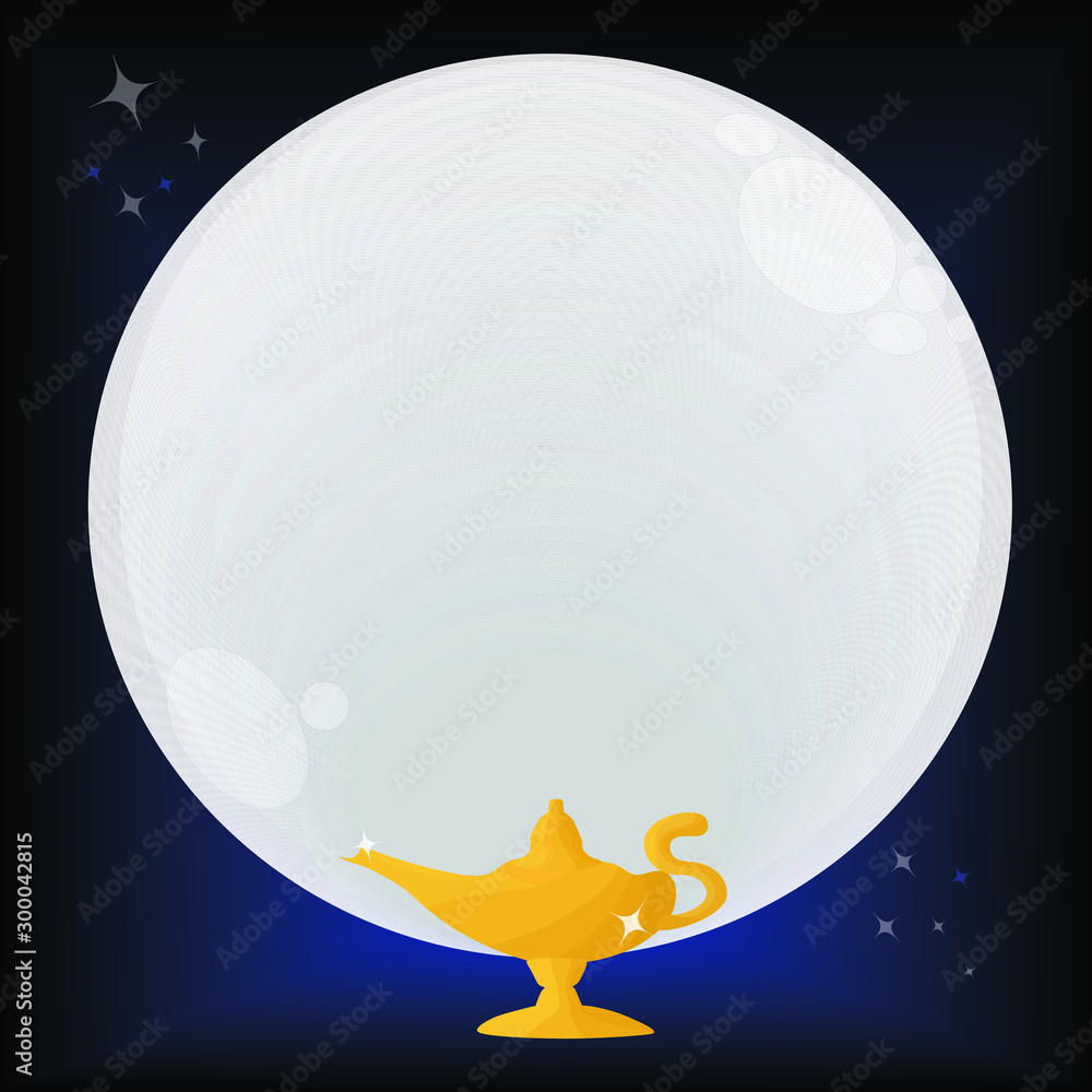 Aladdin's Magic Lamp. Vector genie magic aladdin lamp and The Moon. Alladin golden lantern with ...