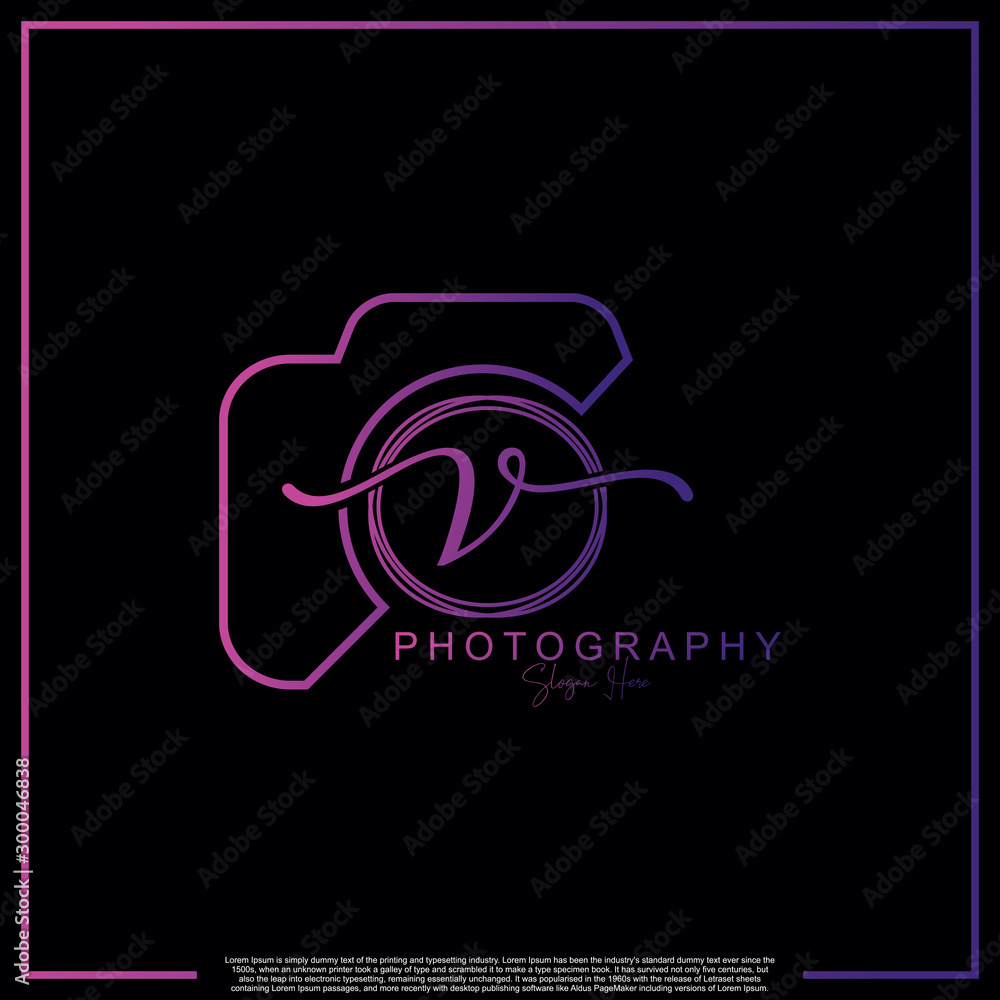 Modern Luxury Initial Letter V with camera. Logo photography simple ...
