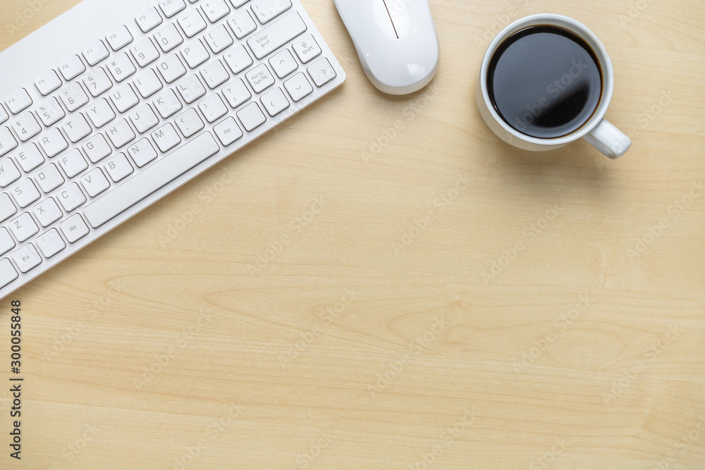 Office desk workspace and table background from top view above flat lay ...