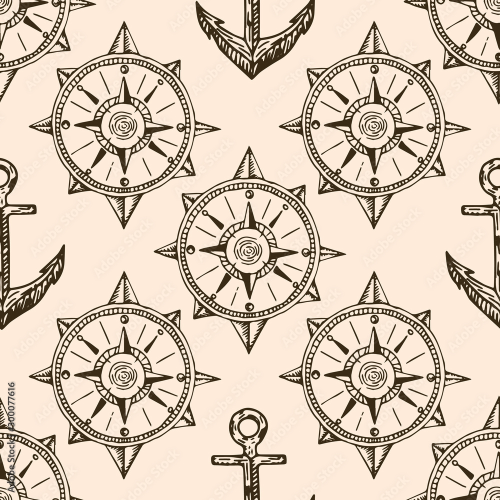 Pirates map doodle pattern. Seamless hand drawn background and textures ...