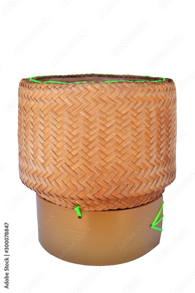 Woven bamboo rice box for sticky rice Thailand, Kratib rice. Stock ...