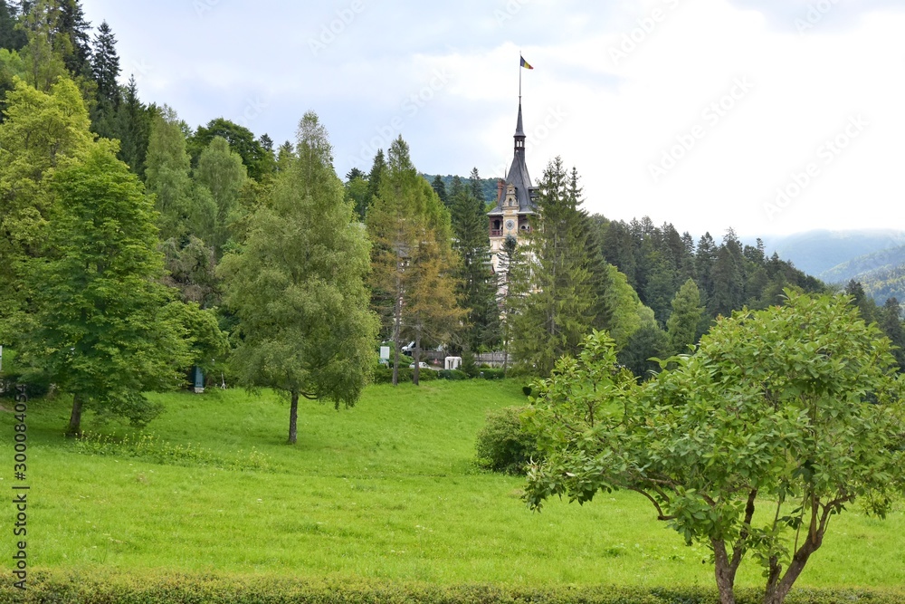 Sinaia, Romania - August 2019. Great Pelesh castle and park in Sinaia ...