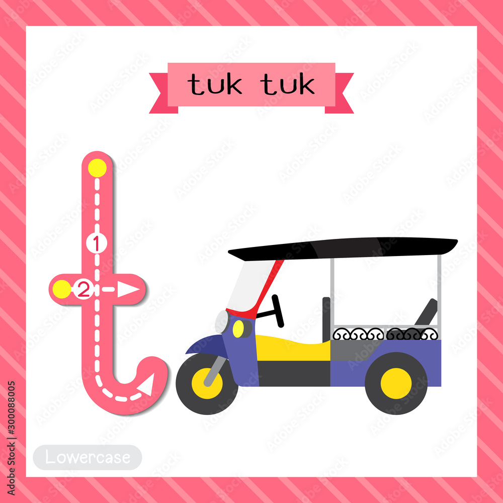 Letter T lowercase tracing. Tuk Tuk Stock Vector | Adobe Stock