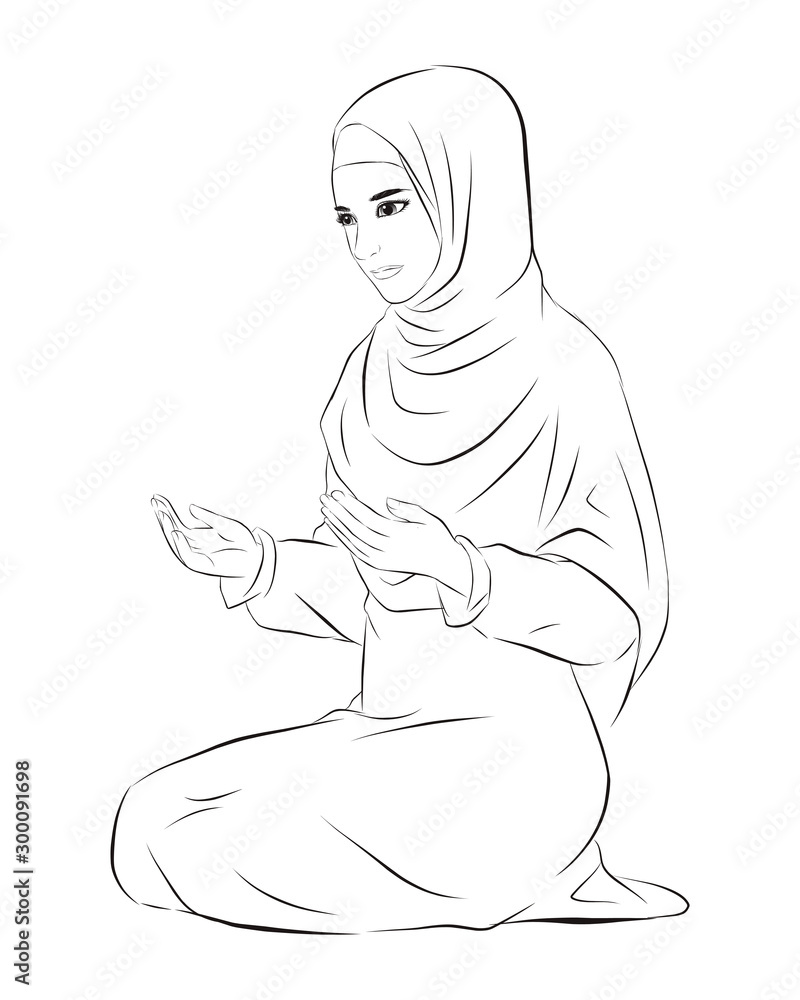 Beautiful young muslim woman pray. vector illustration isolated cartoon ...