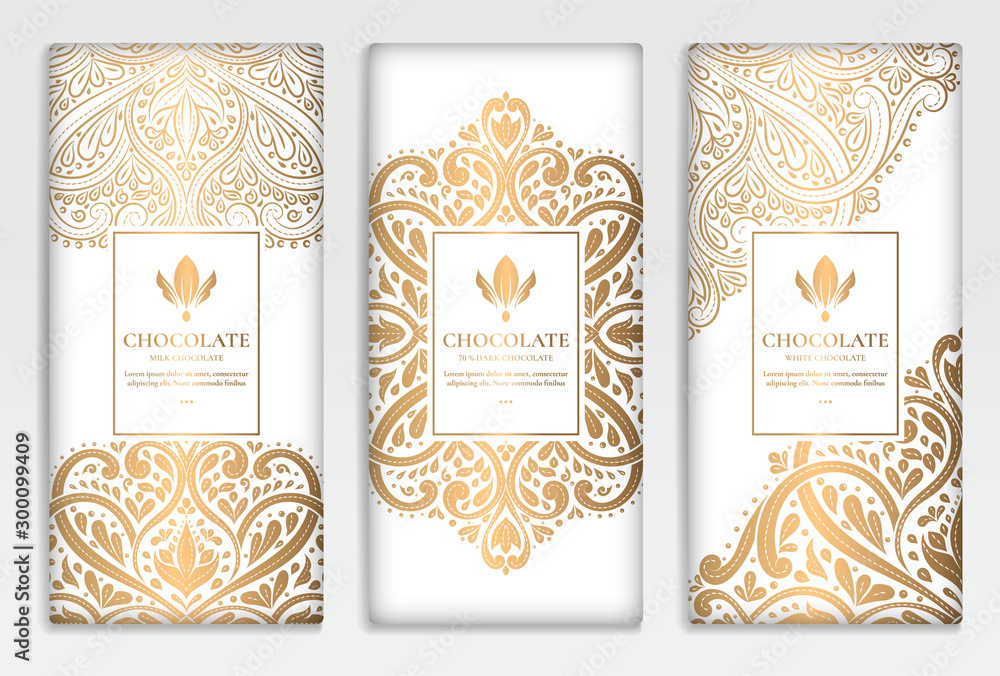 Luxury golden packaging design of chocolate bars. Vintage vector ...