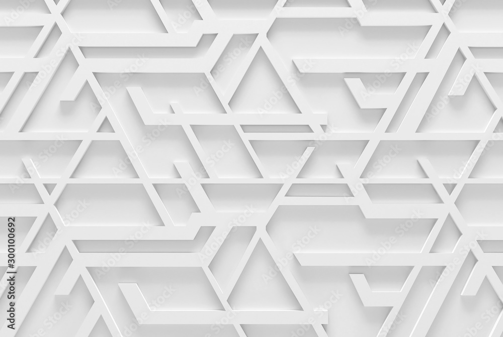 3D Illustration. Abstract white geometric background. 3D interior wall ...
