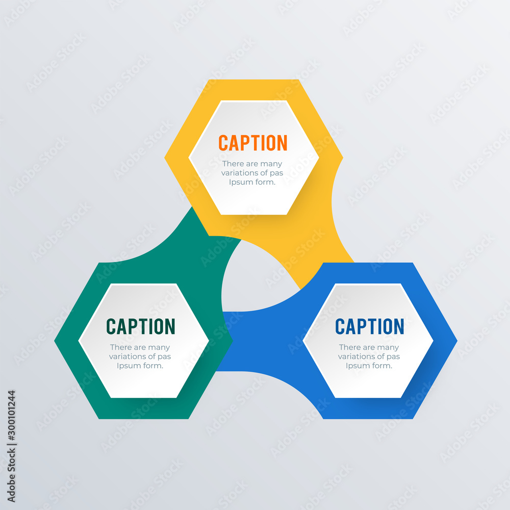 Three hexagons infographics template design. Business concept infograph ...