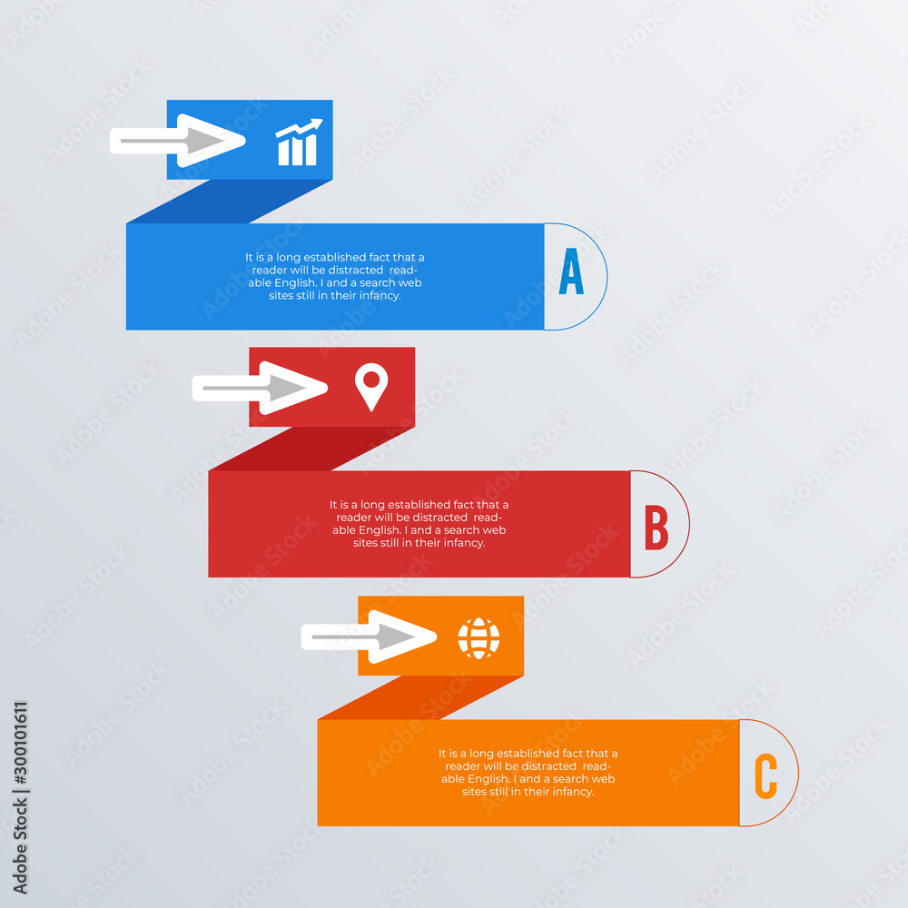 Ribbon infographic template design. Business concept infograph with 3 ...
