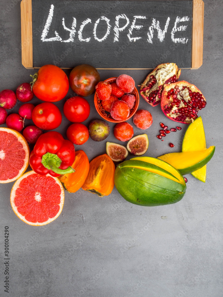 Fruits and vegetables containing lycopene. Healthy vegan food ...