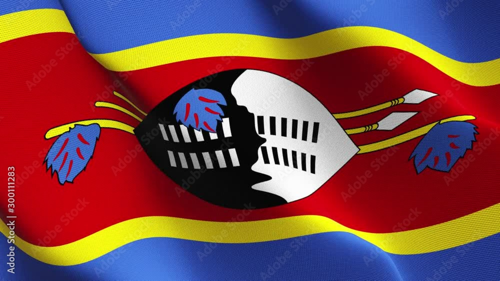 Swaziland flag waving loop. Swazi realistic flag with fabric texture ...