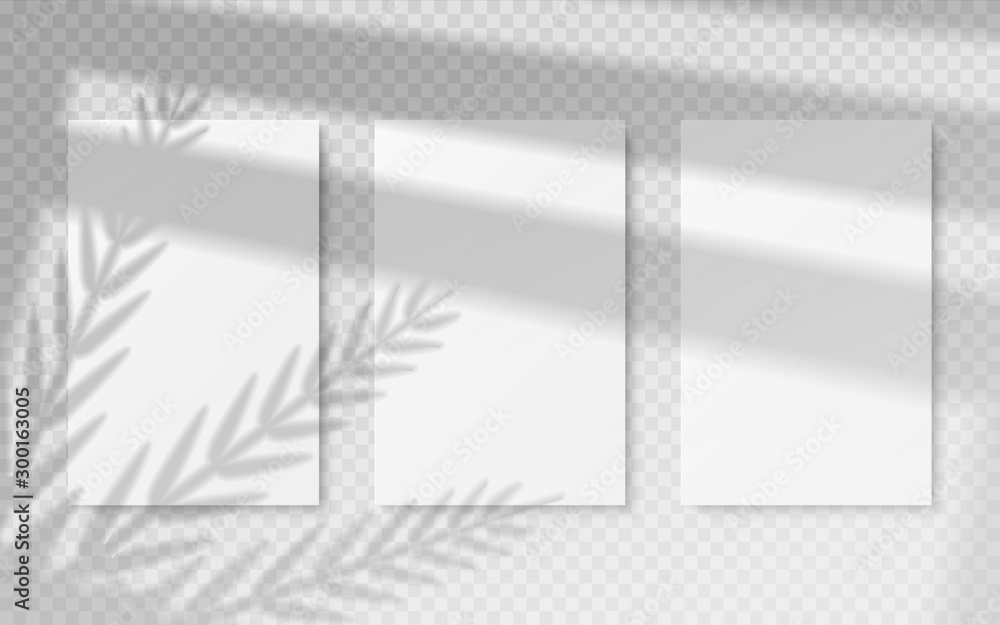 Posters with shadow overlay. White blank banners mockup with vector ...