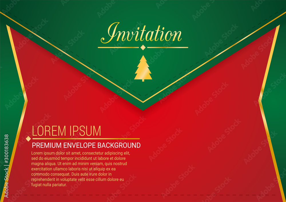 Christmas invitation card template on envelope shape with red & green ...