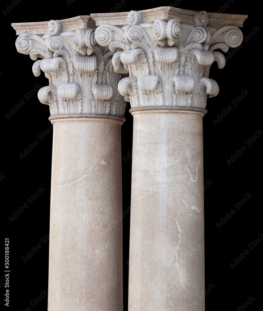 Elements of architectural decorations of buildings, columns and tops ...