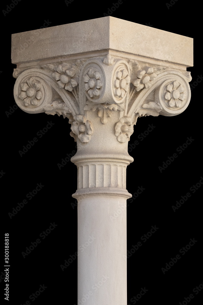 Elements of architectural decorations of buildings, columns and tops ...