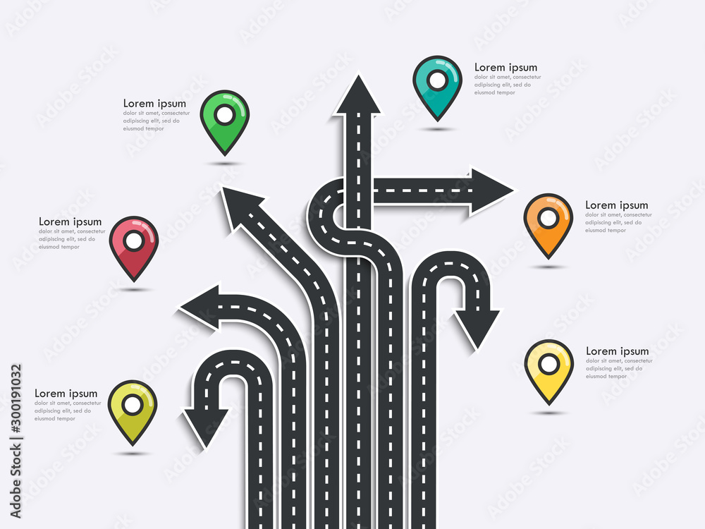 Arrow Road Map of Business and Journey Infographic Design Template with ...