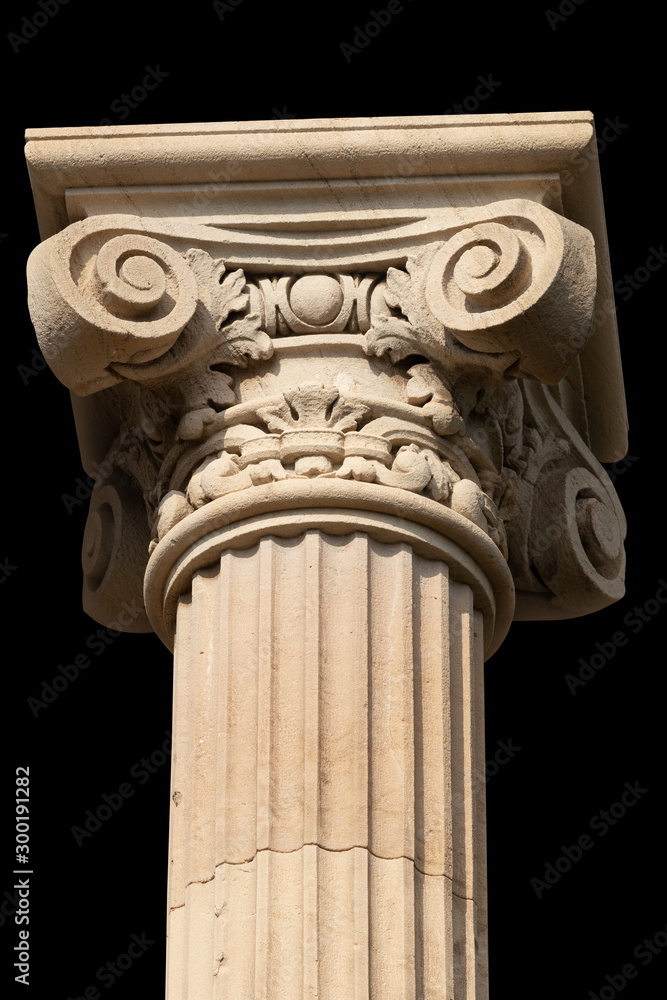 Elements of architectural decorations of buildings, columns and tops ...