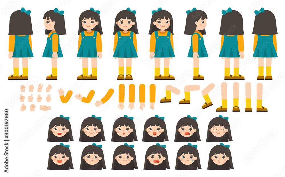 Mascot creation kit of little girl for different poses . Vector ...