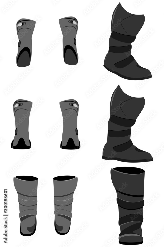 Set of motocross boots different angles view isolated vector ...