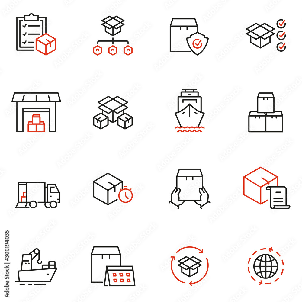 Vector set of linear icons related to order, collect, delivery and ...