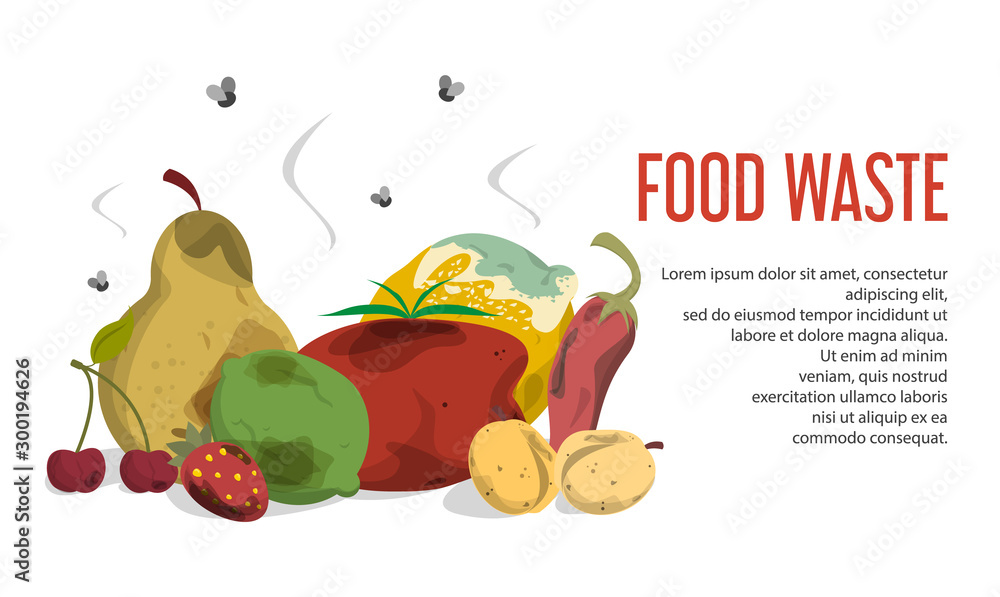 Food waste web banner vector isolated. Organic garbage Stock Vector ...
