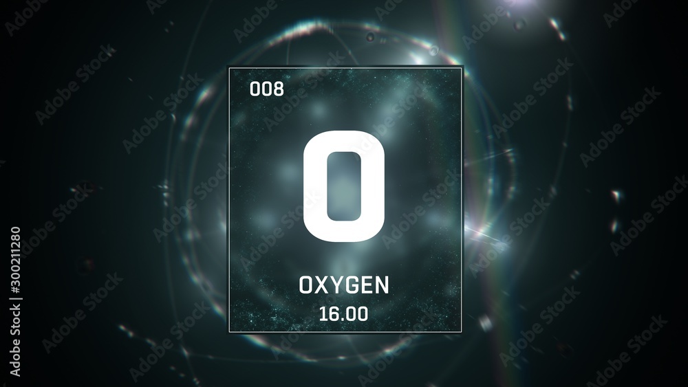 3D illustration of Oxygen as Element 8 of the Periodic Table. Green ...