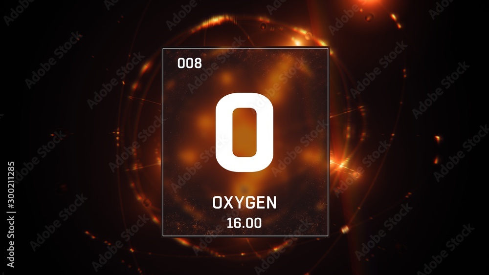 3D illustration of Oxygen as Element 8 of the Periodic Table. Orange ...