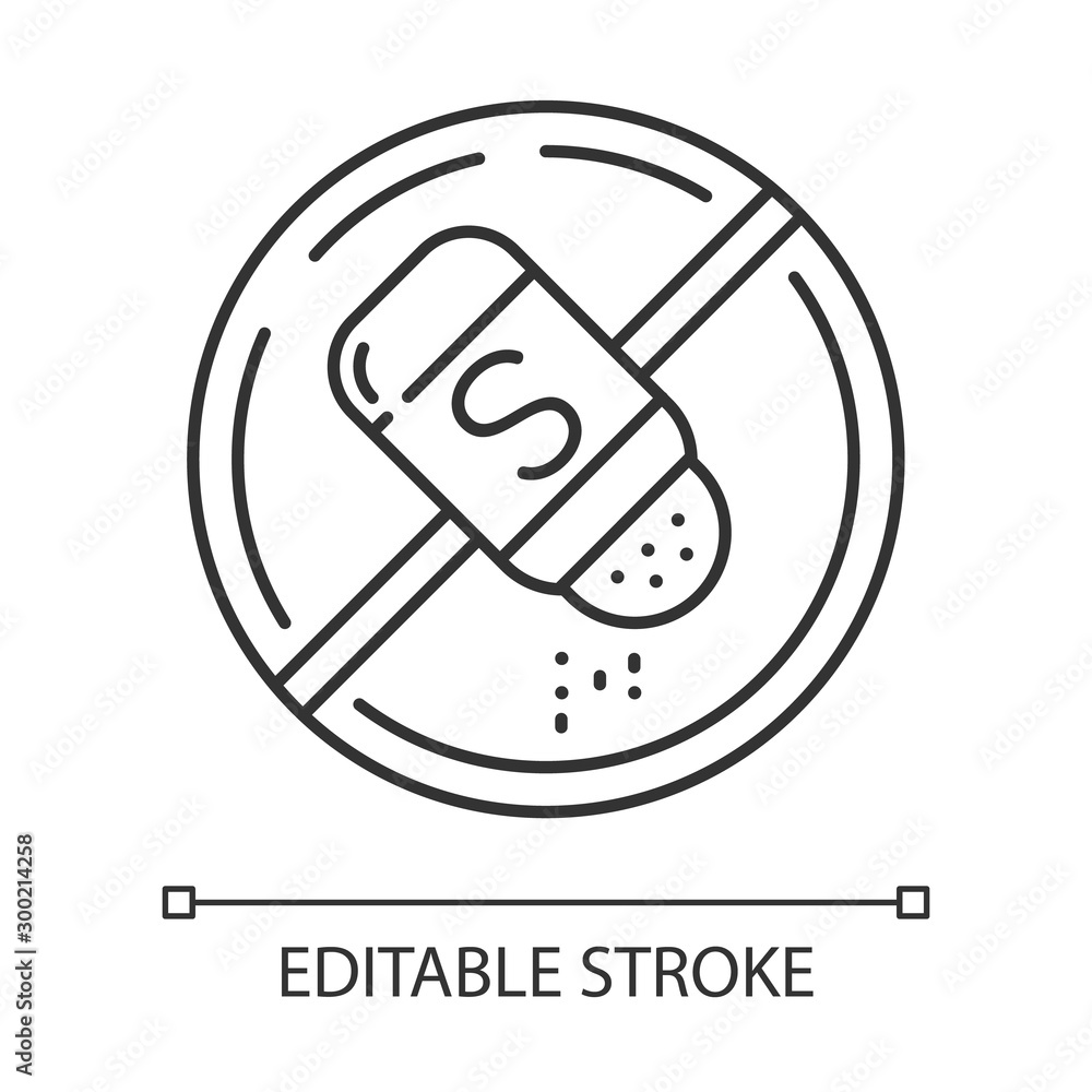 Salt free linear icon. Organic food without sodium, sulfates. Product ...