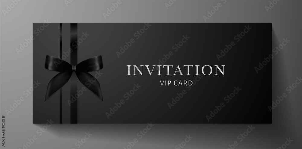 Luxurious VIP Invitation template with blow, ribbon on black background ...