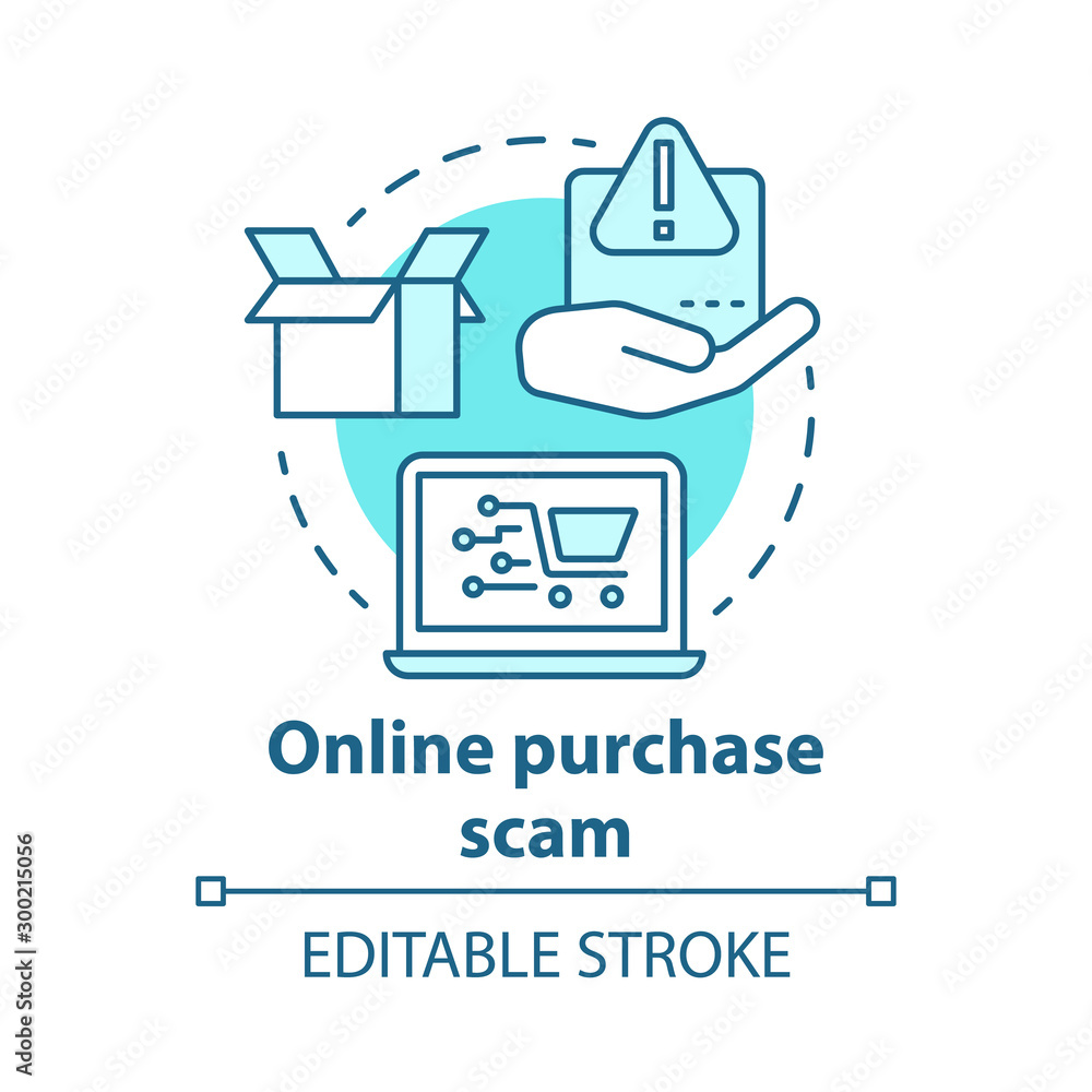Online purchase scam concept icon. Identity and money theft via ...