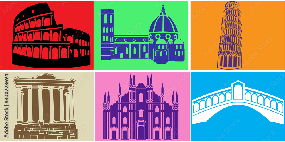 Most Famous Landmarks in Italy Stock Vector | Adobe Stock