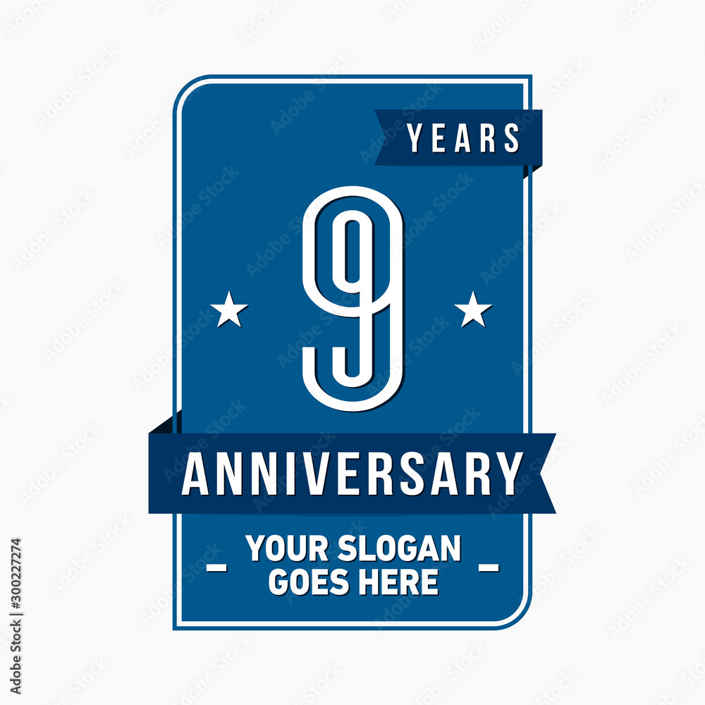 9 years anniversary design template. Nine years celebration logo ...