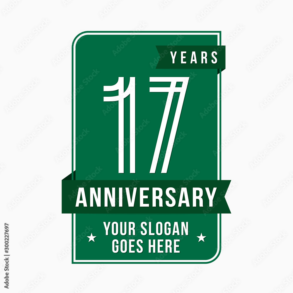 17 years anniversary design template. Seventeen years celebration logo ...