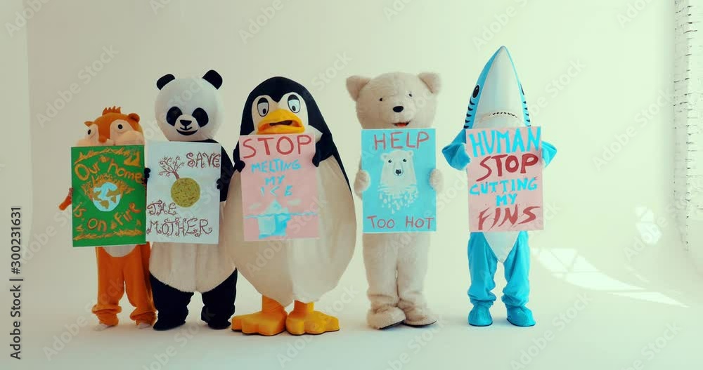 Polar bear and animal mascots characters with a message for humanity ...