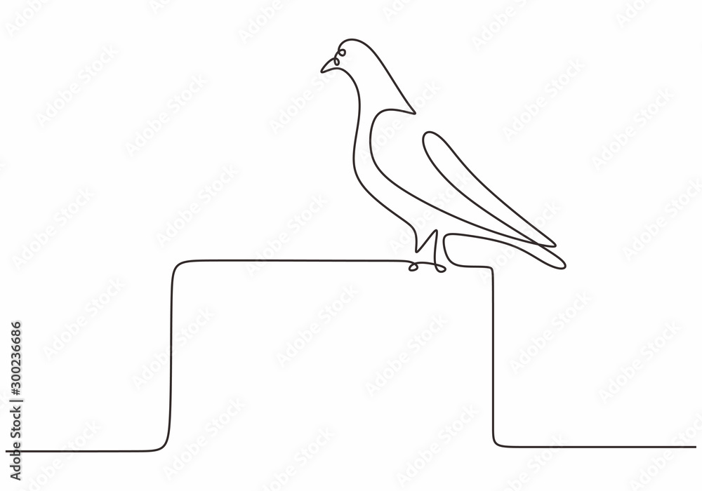 Continuous one line drawing. Pigeon animal bird logo. Black and white ...
