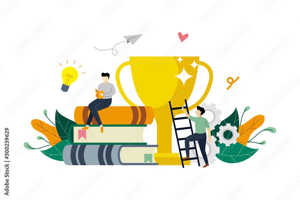 Success education, reward, winner, competition. With small learner on ...