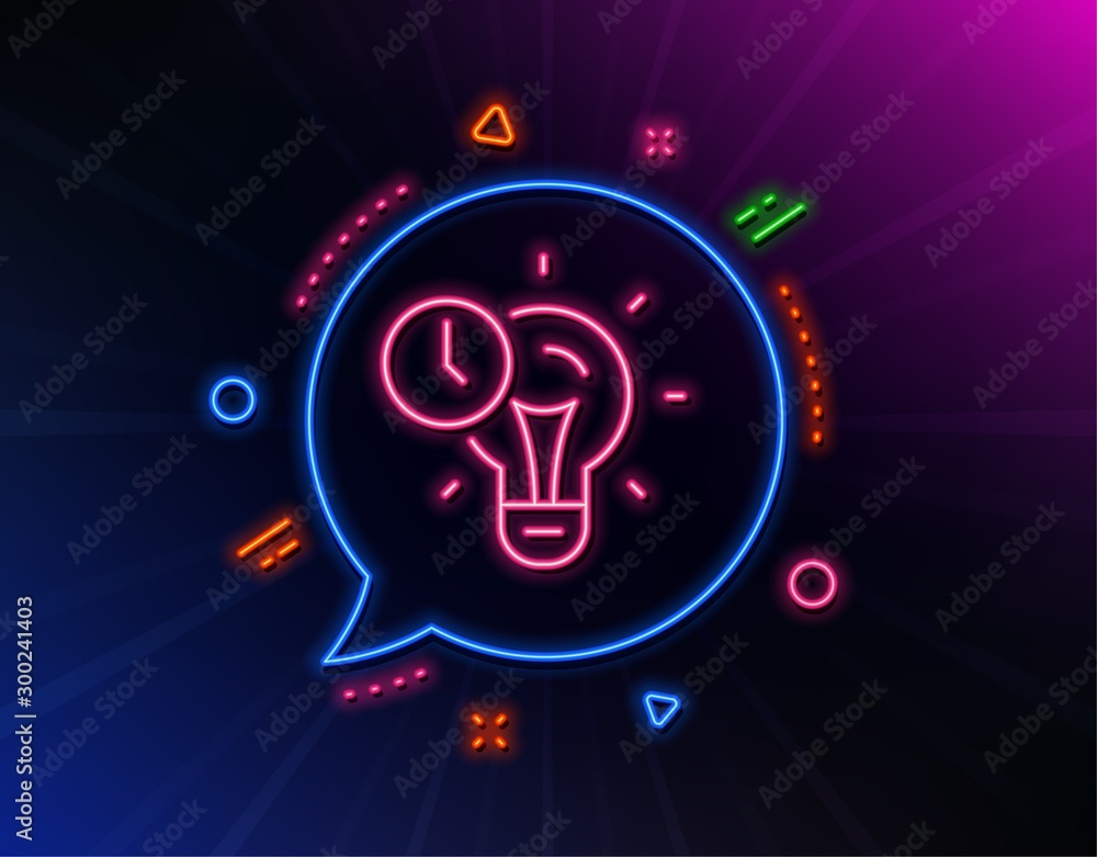 Time management line icon. Neon laser lights. Idea lightbulb sign ...