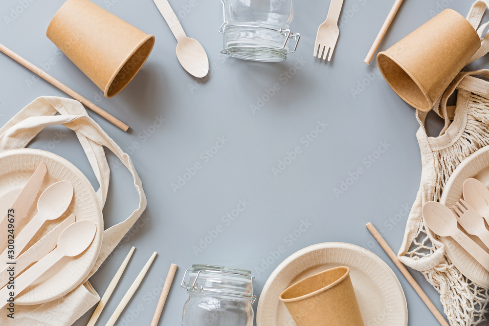 eco natural paper products flat lay on gray background. sustainable ...