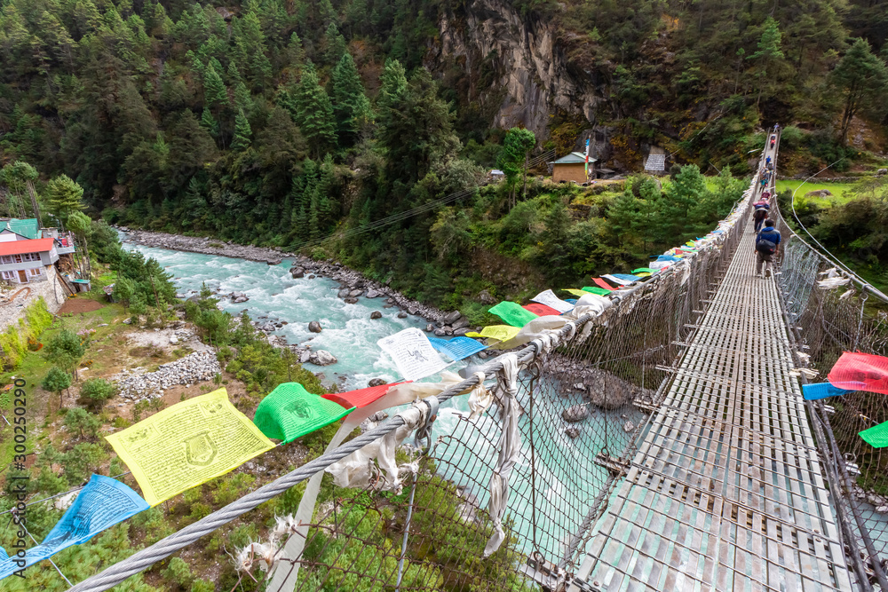 Suspention bridge on the Everest Base Camp Trek, Himalaya mountains ...